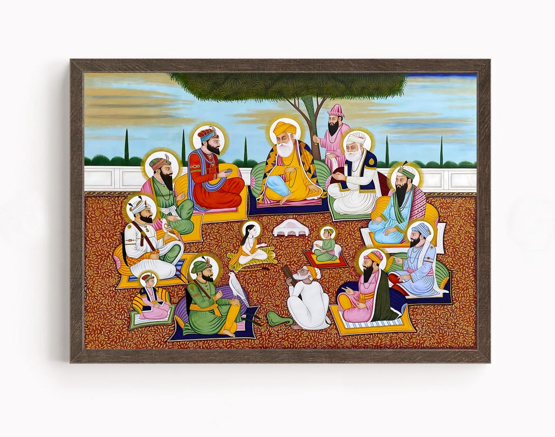 Sikh Art | the Ten Holy Sikh Gurus With Guru Nanak Dev at Center | Sikh ...