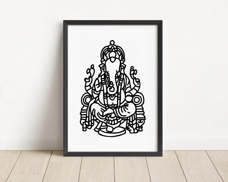 Hindu God Wall Art, GANESH, Ganesh Line Art, Indian God, Poster Print ...