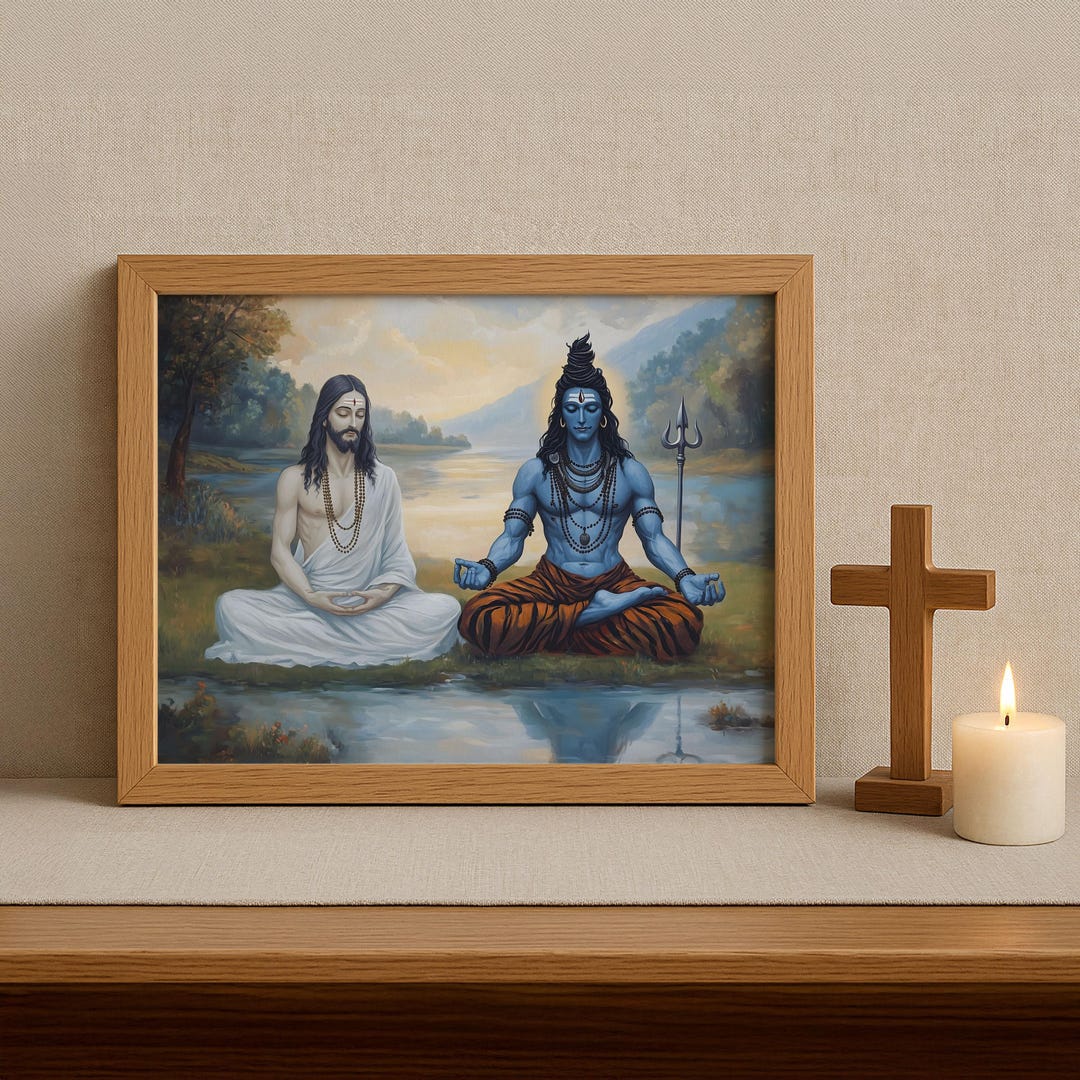 Lord Shiva Meditating With Jesus Christ, Jesus Meditating Along With ...