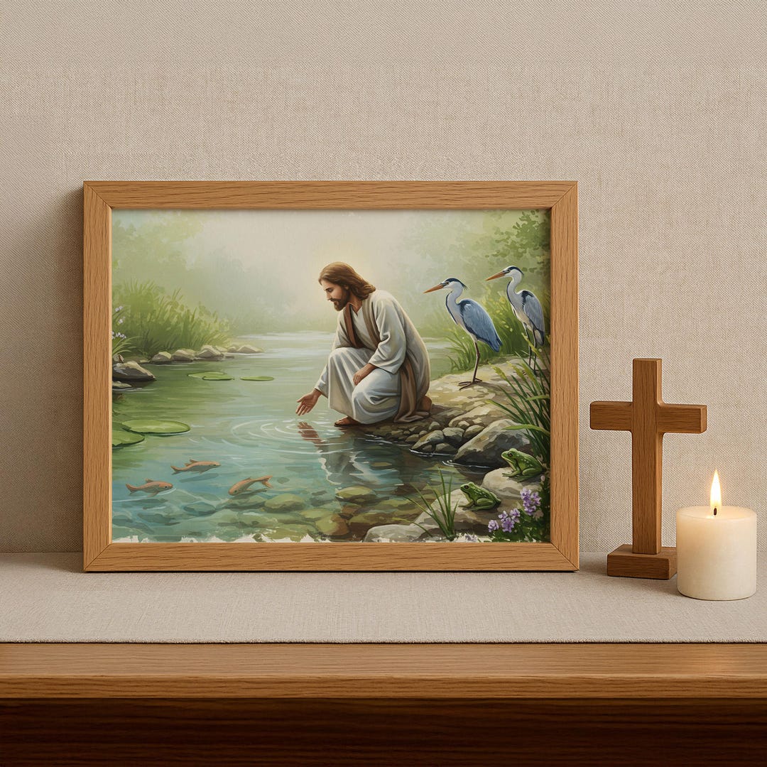 Christian Wall Art, Jesus in Nature, Jesus Christ Near Pond, Bible Art ...
