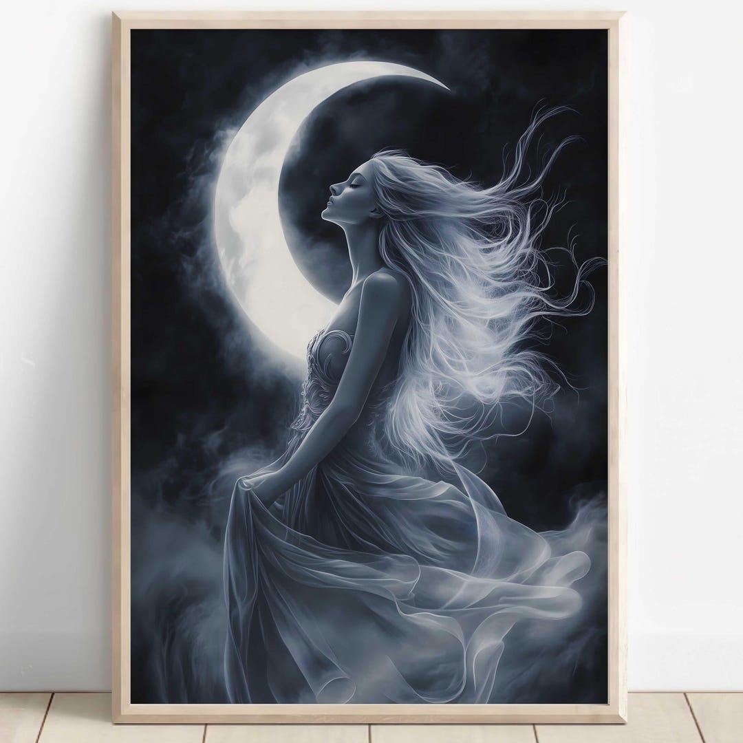 Selene Wall Art, Moon Goddess Canvas, Woman and Moon Fantasy Artwork ...