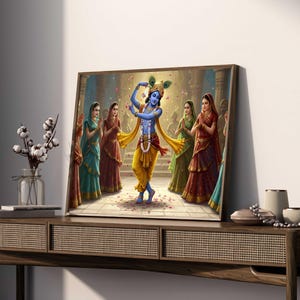 Krishna Art, Krishna Dancing With Gopis, Krishna Painting, Hindu God ...