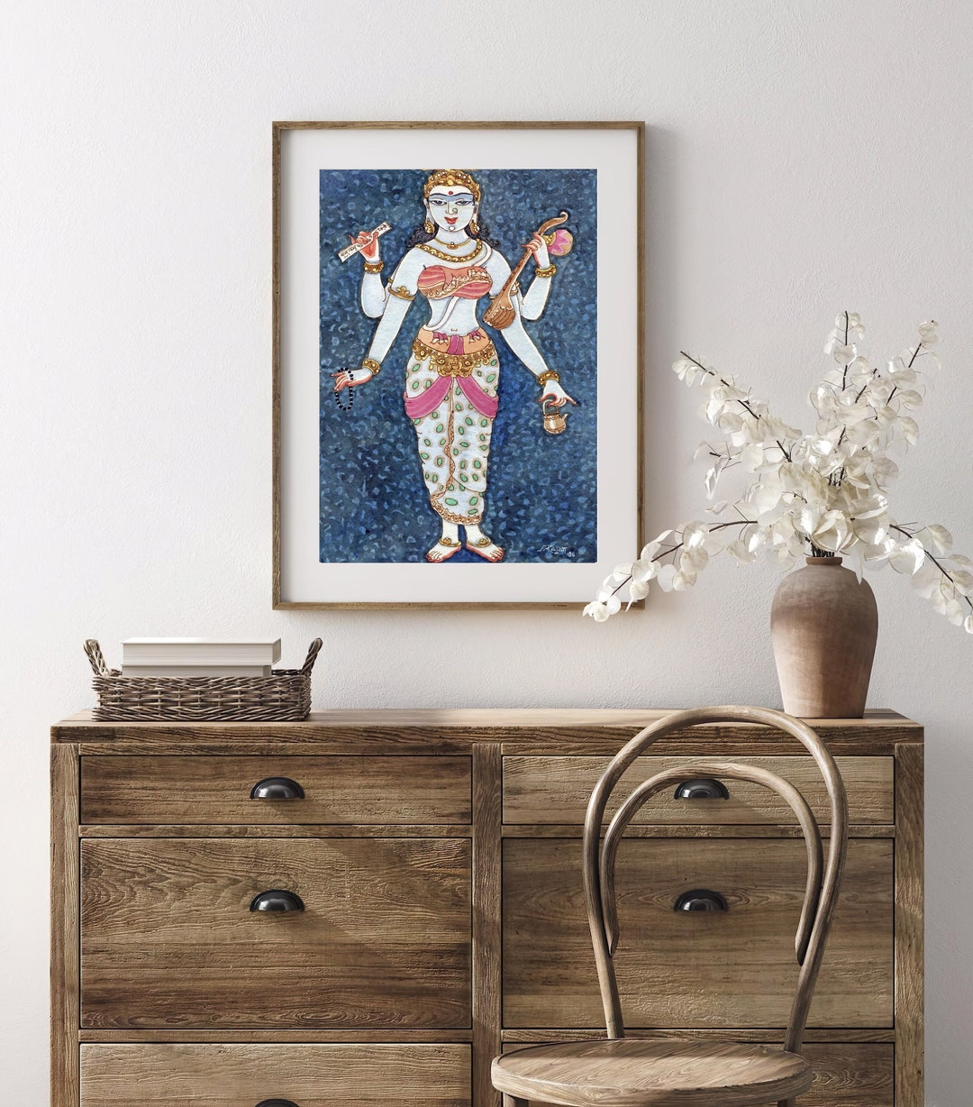 Hindu Goddess Wall Art ,SARASWATI, S Rajam, Vintage Art, Indian God ...