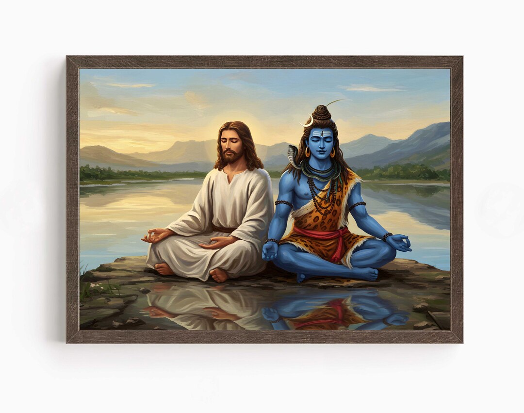 Lord Shiva Meditating With Jesus Christ, Jesus Meditating Along With ...