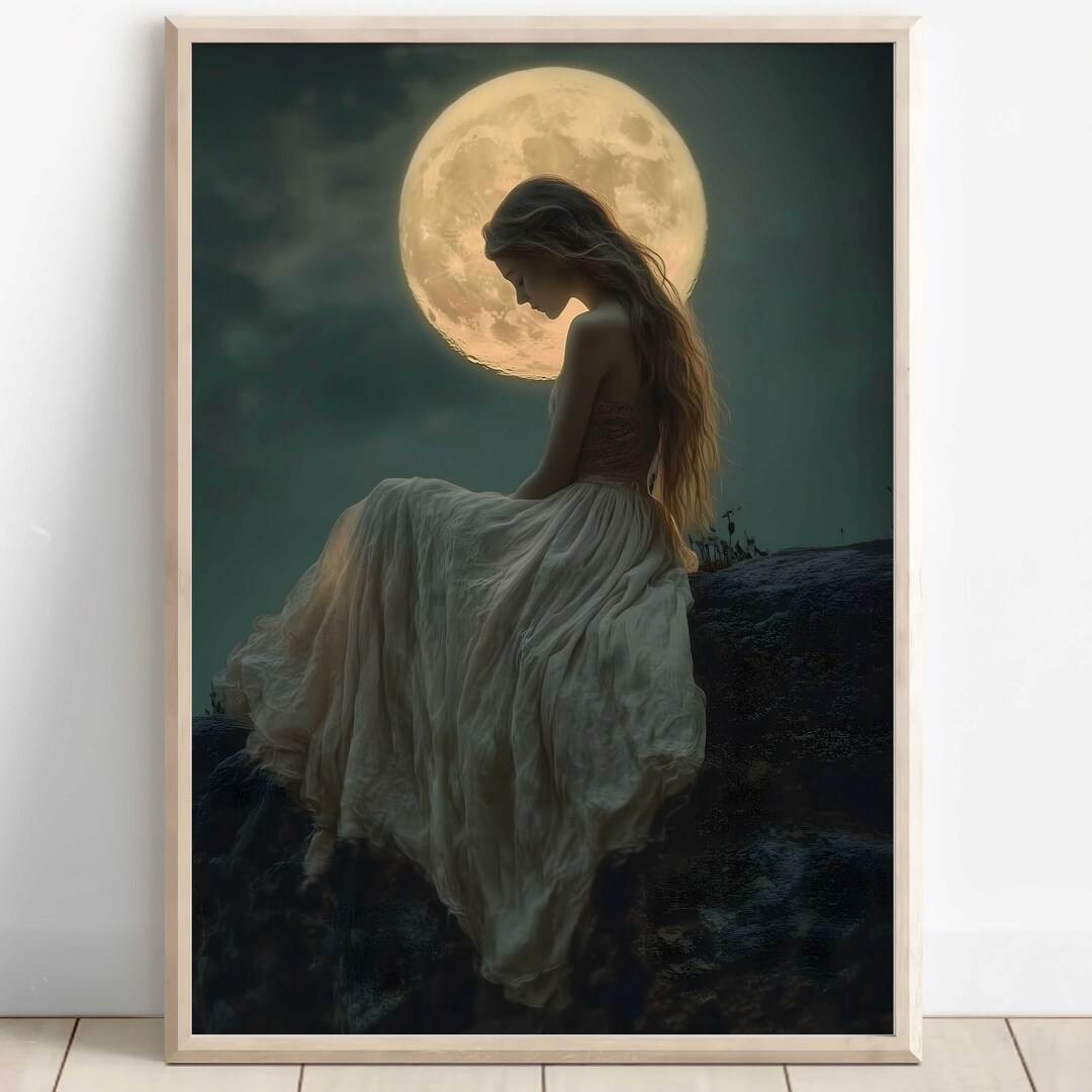 Selene Wall Art, Moon Goddess Canvas, Woman and Moon Fantasy Artwork ...