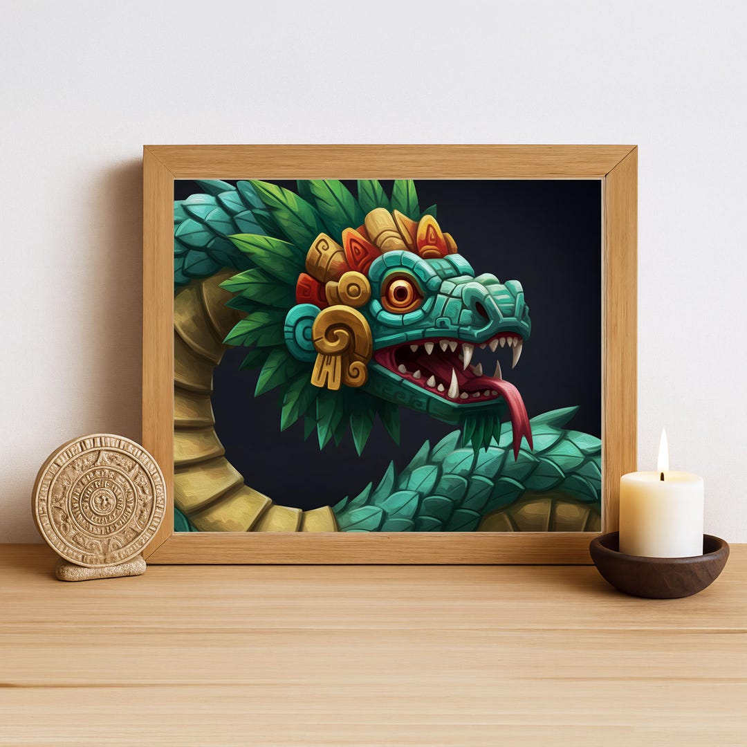 Aztec Wall Art, Quetzalcoatl Art, Aztec Serpent God Decor, Quetzalcóatl ...
