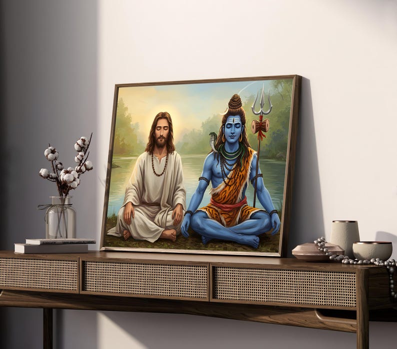 Lord Shiva Meditating With Jesus Christ, Jesus Meditating Along With ...