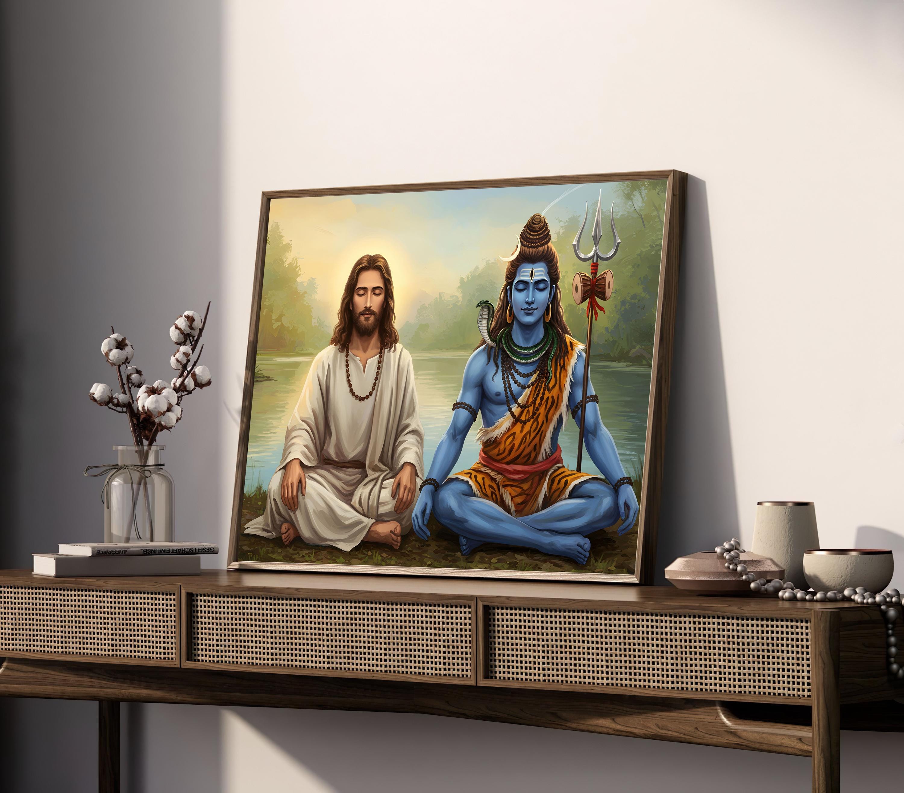 Lord Shiva Meditating With Jesus Christ, Jesus Meditating Along With ...
