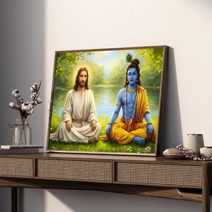 Lord Krishna Meditating With Jesus Christ, Jesus Along With Krishna ...