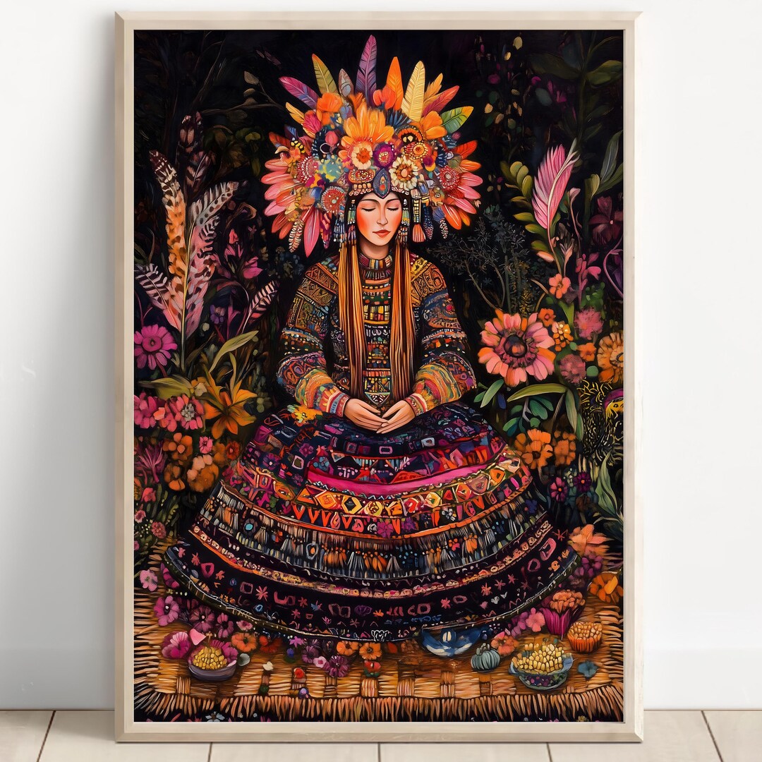 Aztec Wall Art, Xochiquetzal Art, Aztec Goddess of Beauty Decor, Aztec ...