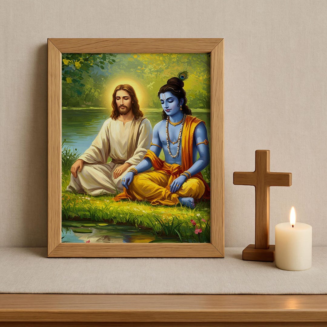 Lord Krishna Meditating With Jesus Christ, Jesus Along With Krishna ...