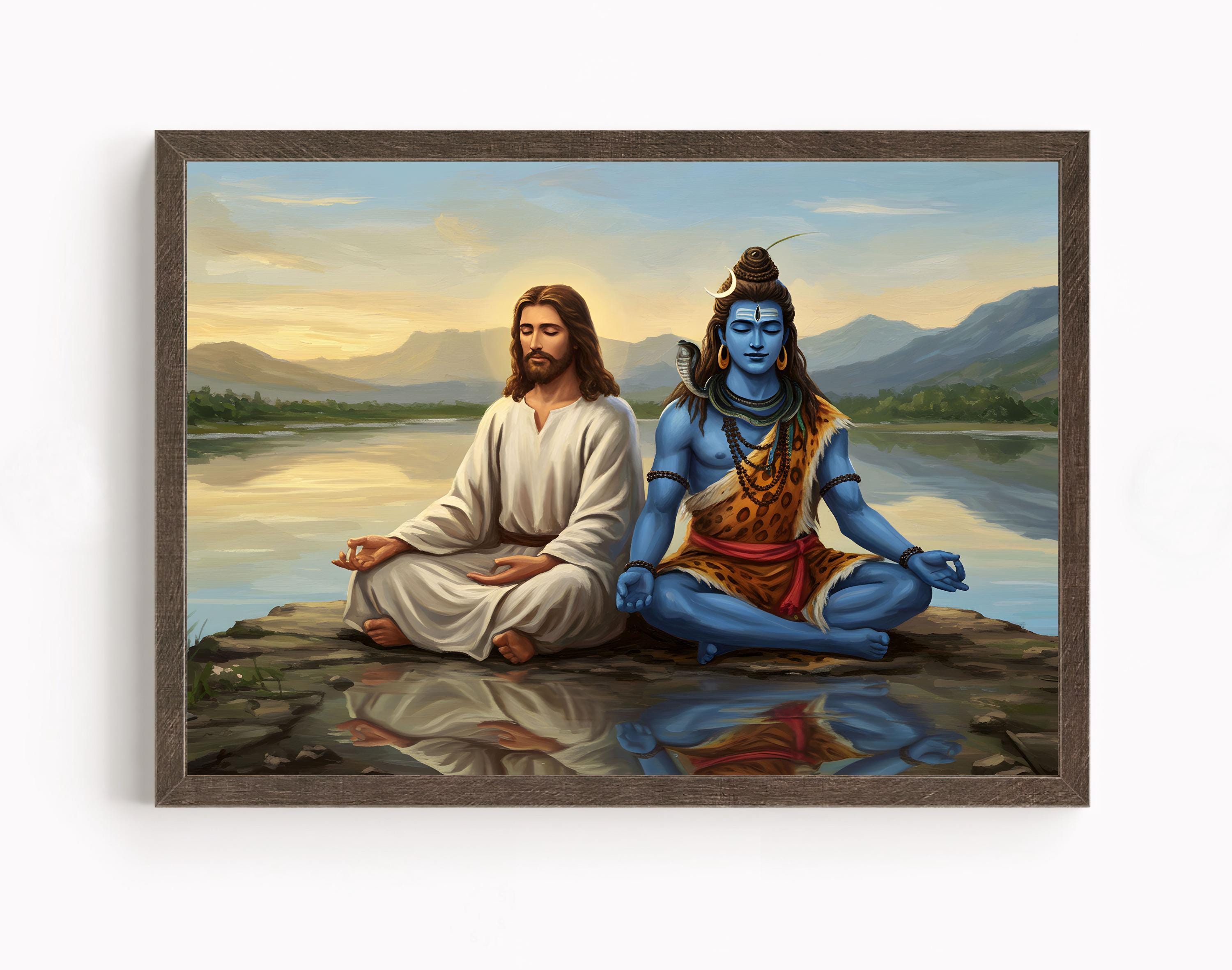 Lord Shiva Meditating With Jesus Christ, Jesus Meditating Along With ...