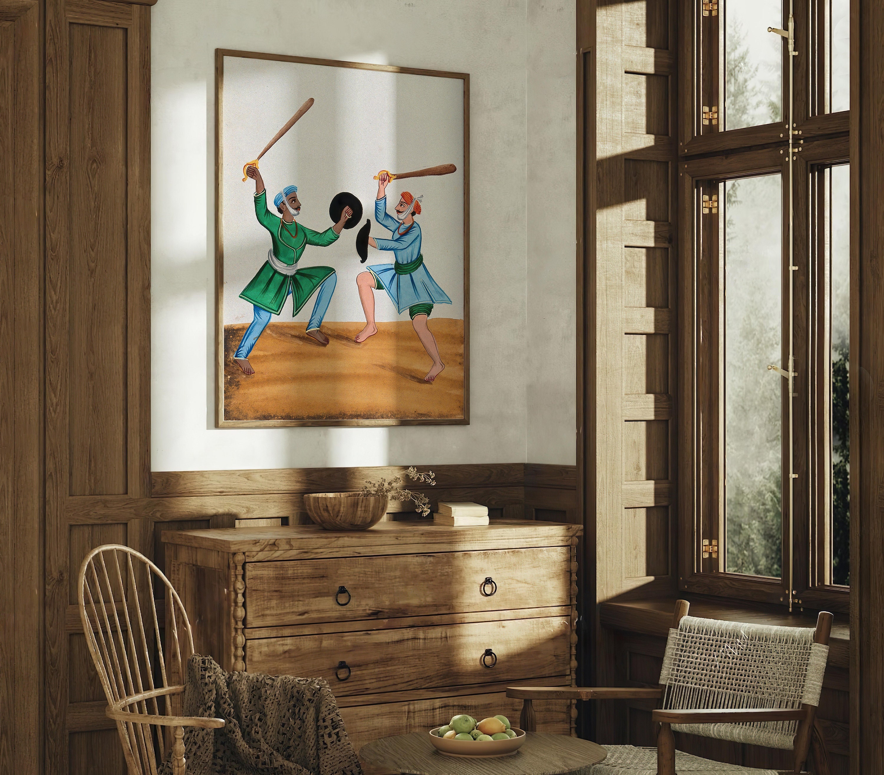 Sikh Art Two Sikh Men Dueling With Wooden Swords - Etsy