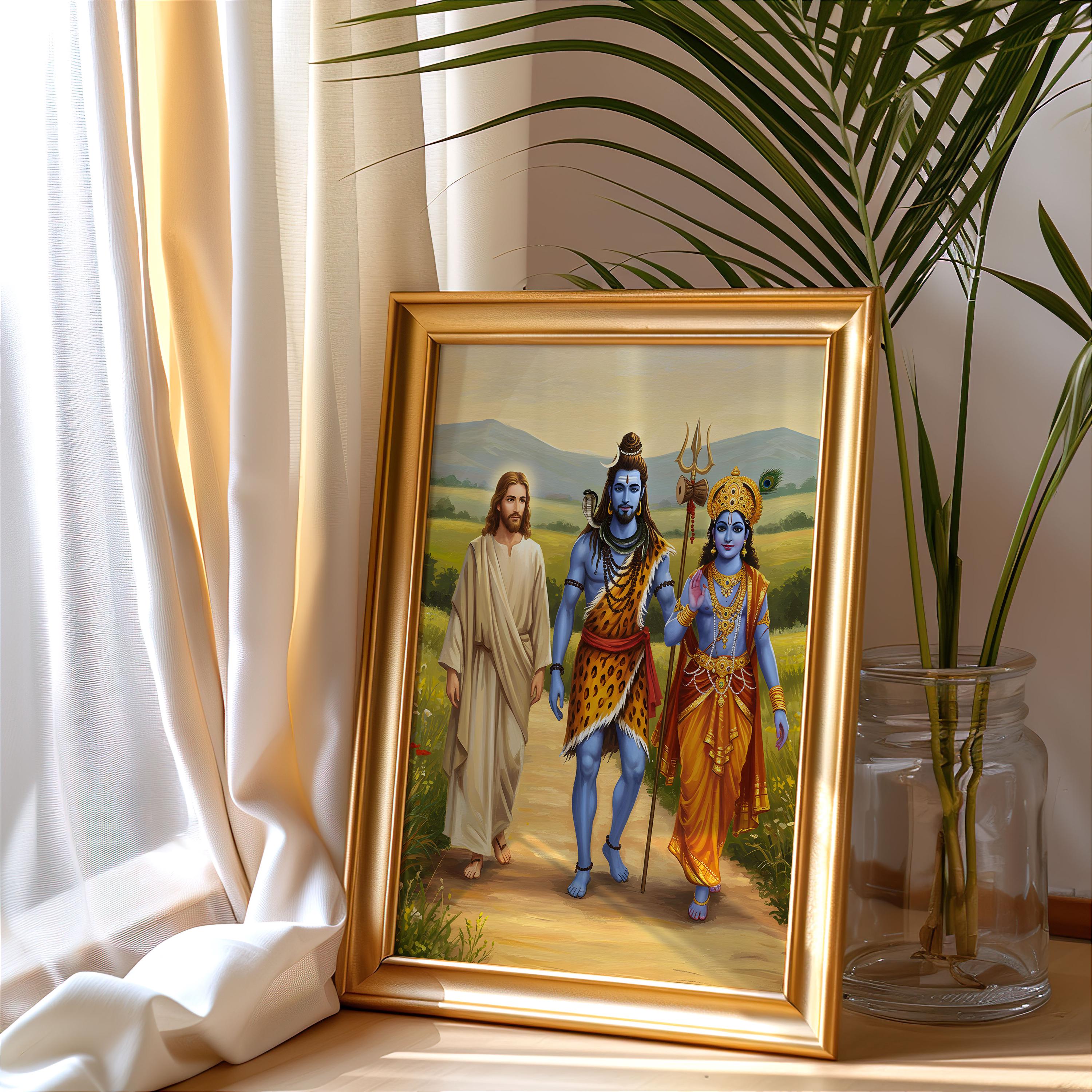 Jesus Christ With Lord Shiva and Krishna, Jesus Along With Shiva and ...