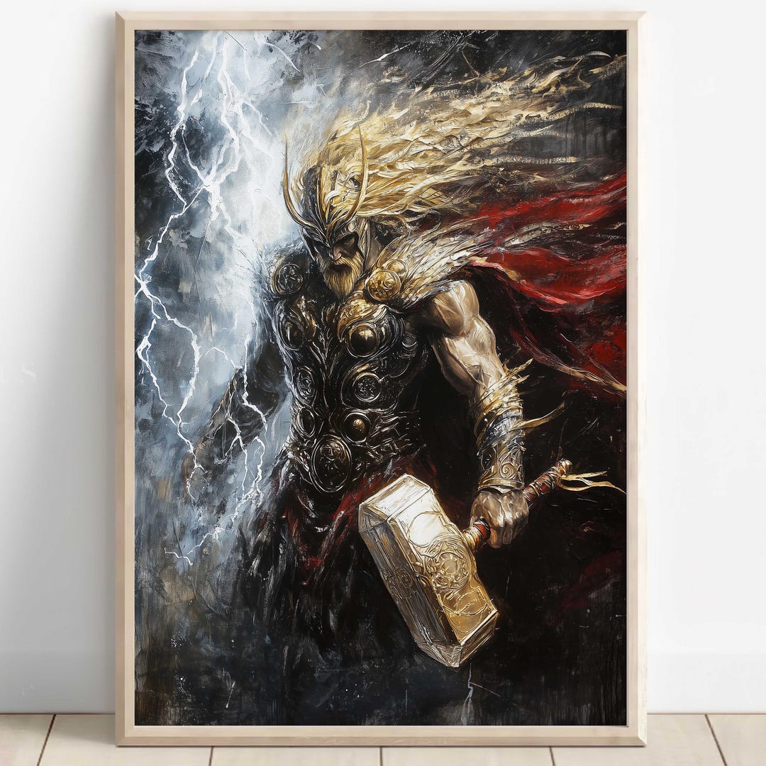 Thor Wall Art, Norse Mythology Decor, Viking God Artwork, God of ...
