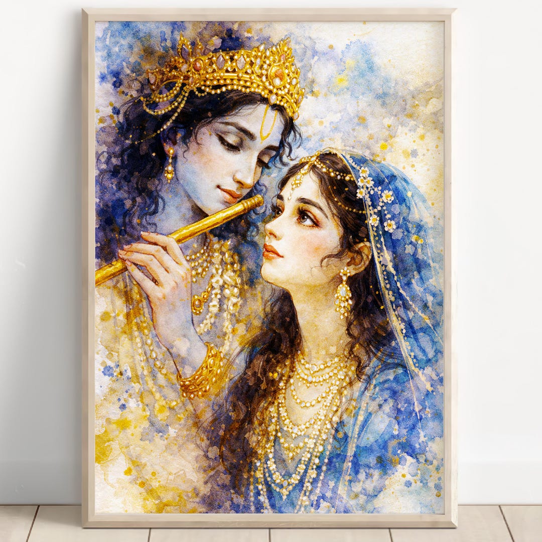Radha Krishna Wall Art Hindu Divine Love Painting Spiritual Home Decor ...