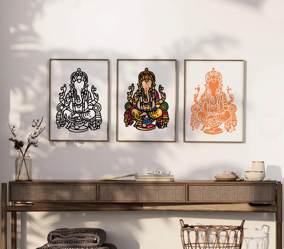 Hindu God Wall Art, GANESH, Ganesh Line Art, Indian God, Poster Print ...