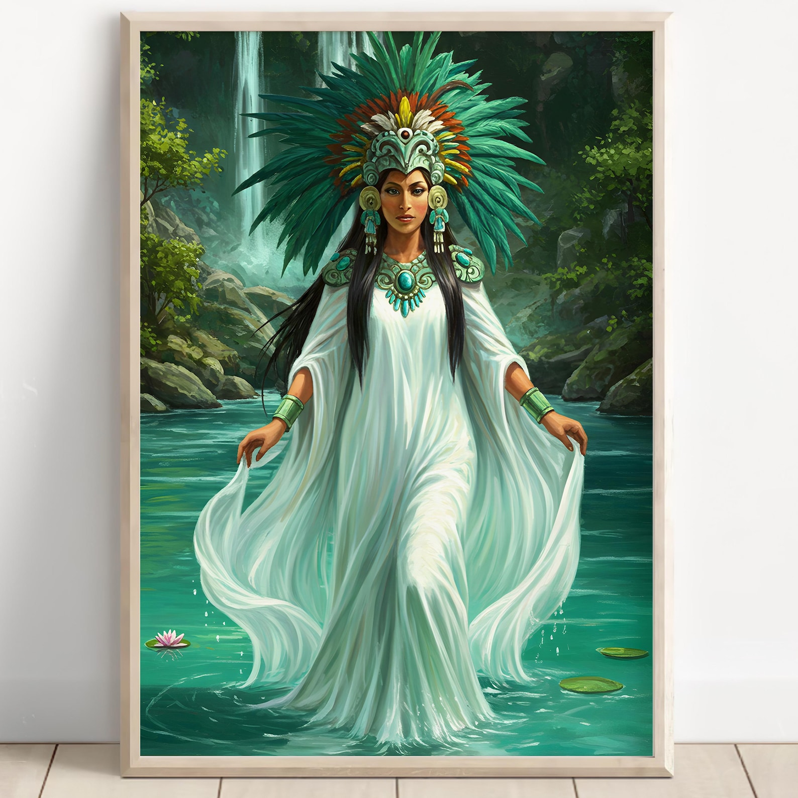 Aztec Wall Art, Chalchiuhtlicue Art, Aztec Goddess of Water Decor ...