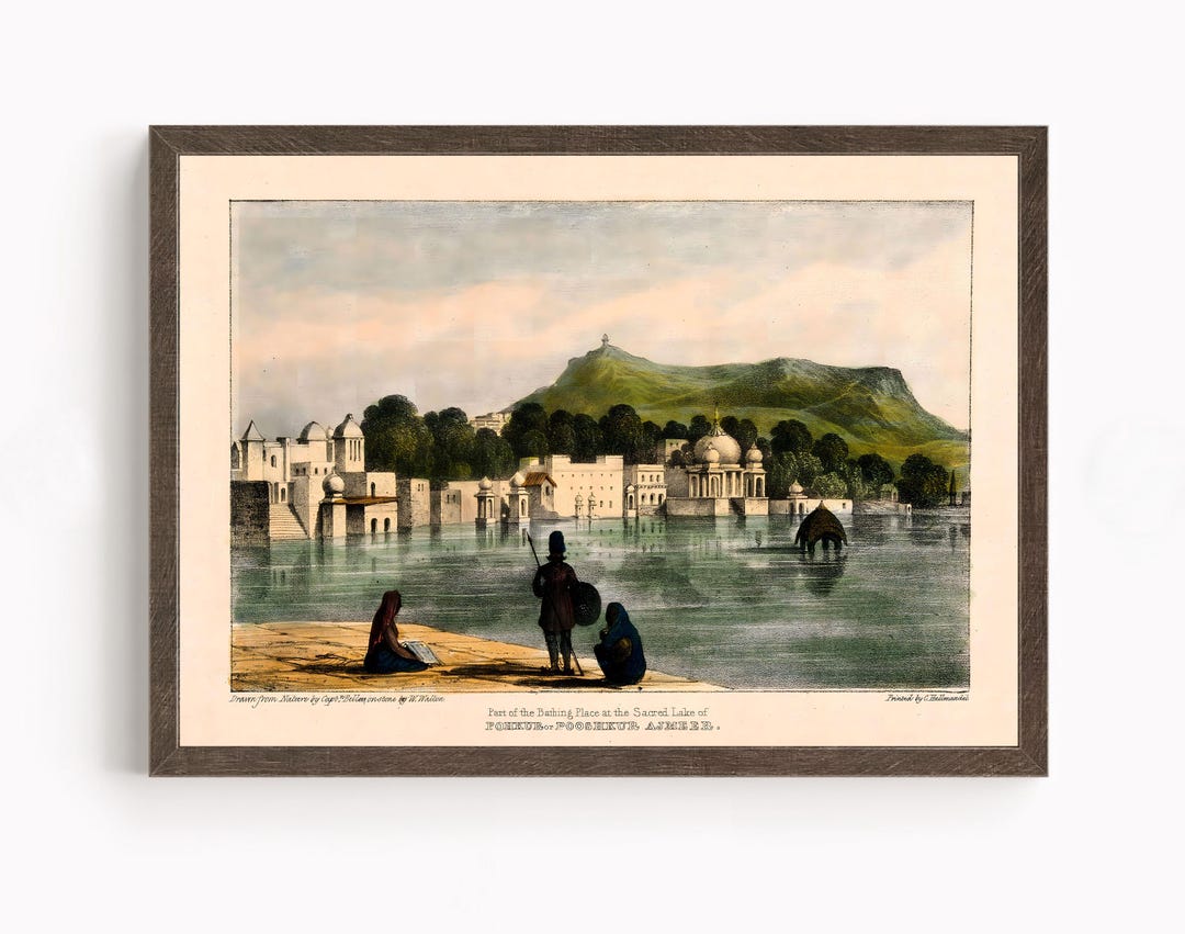 Pushkar Ghats Rajasthan Poster | Sacred Lake Ajmer Heritage Print ...