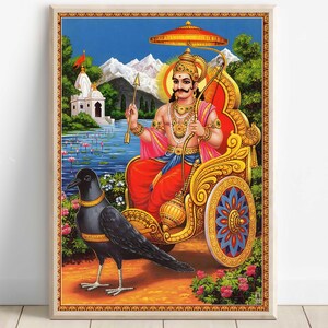 Shani, Shani Dev, Hindu God Wall Art, Vintage Art, Poster Print, Canvas ...