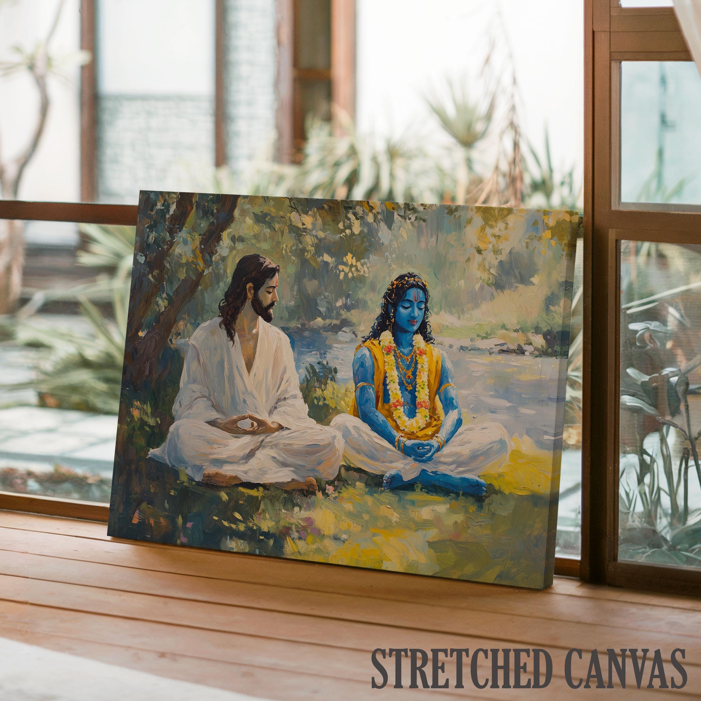 Lord Krishna Meditating With Jesus Christ, Jesus Meditating Along With ...