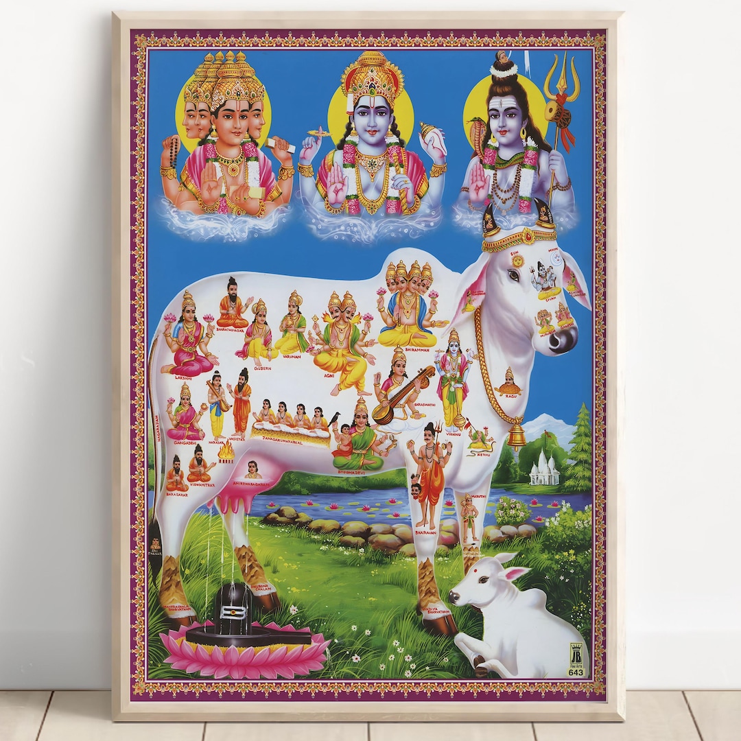 Kamadhenu, Mother of All Cows, Hindu Goddess Wall Art, Indian God ...