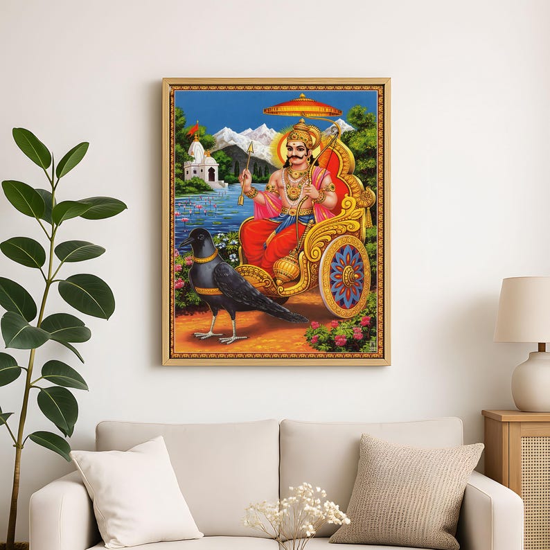 Shani, Shani Dev, Hindu God Wall Art, Vintage Art, Poster Print, Canvas ...