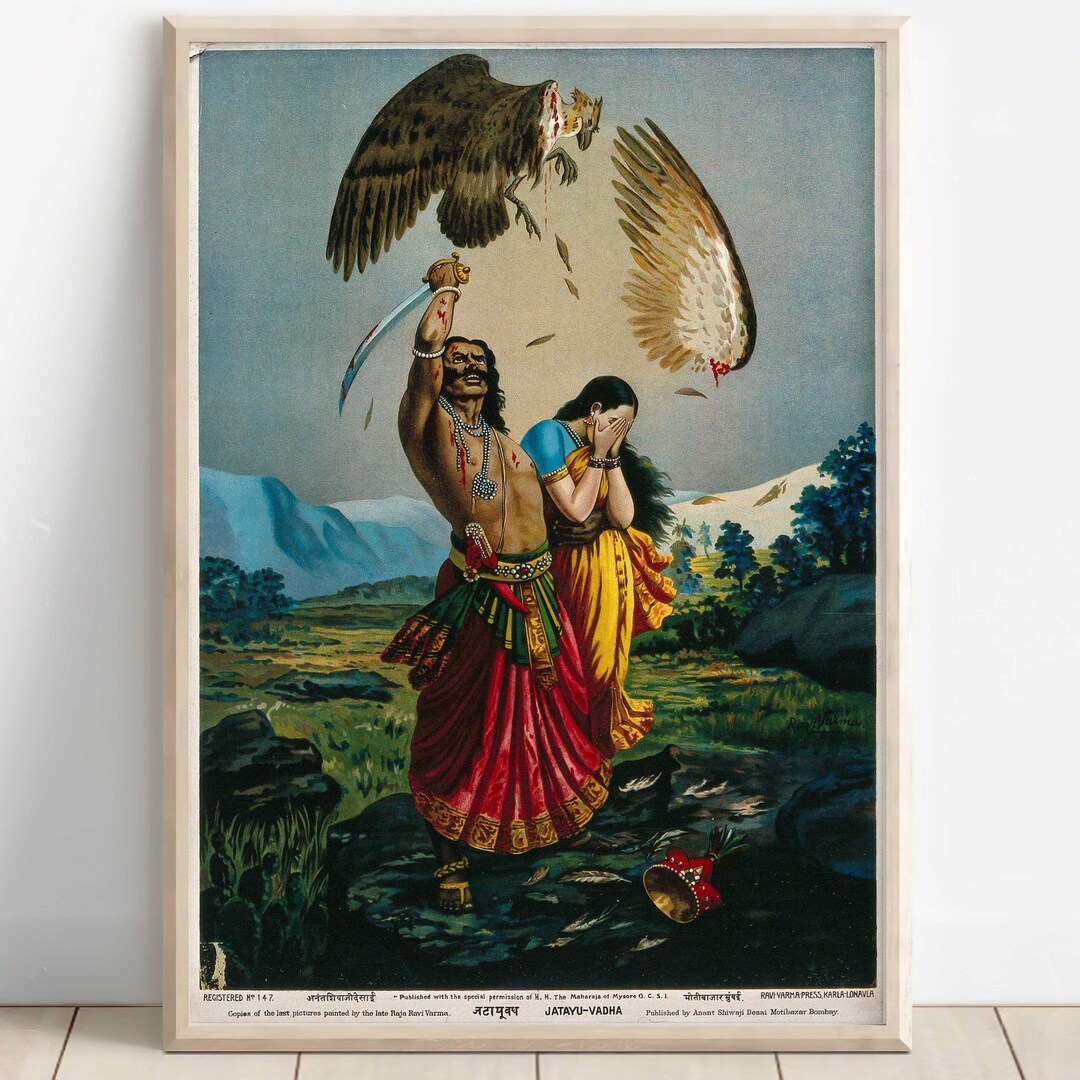 Ravan Slaughtering Jatayu the Vulture, While an Abducted Sita Looks ...