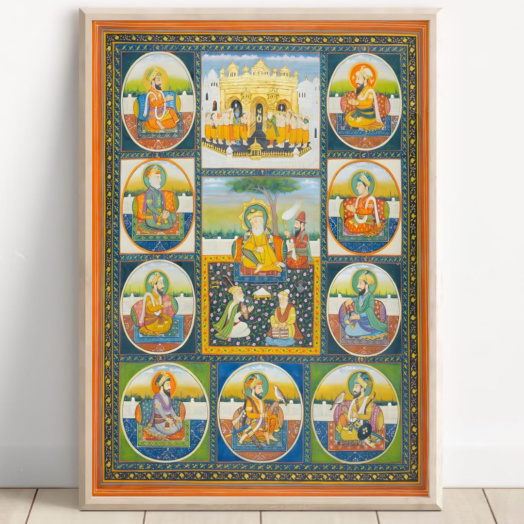 Sikh Art | Ten Sikh Gurus | All in One Frame | Religious Art | Vintage ...
