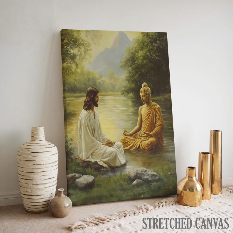 Lord Buddha Meditating With Jesus Christ, Jesus Meditating Along With ...