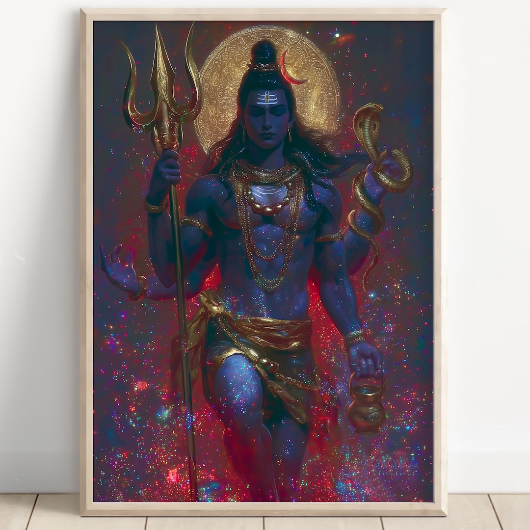 Lord Shiva Wall Art Mahadev Cosmic Portrait Hindu God Painting Divine ...
