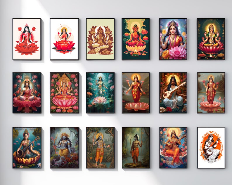 80 Hindu God Gallery Wall Set| MIGHTY BUNDLE | Lakshmi | Saraswati ...