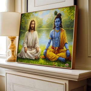 Lord Krishna Meditating With Jesus Christ, Jesus Along With Krishna ...