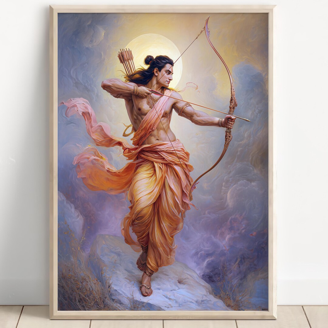 Lord Rama Archer Art, Hindu Warrior Prince Print, Ram Drawing Bow ...