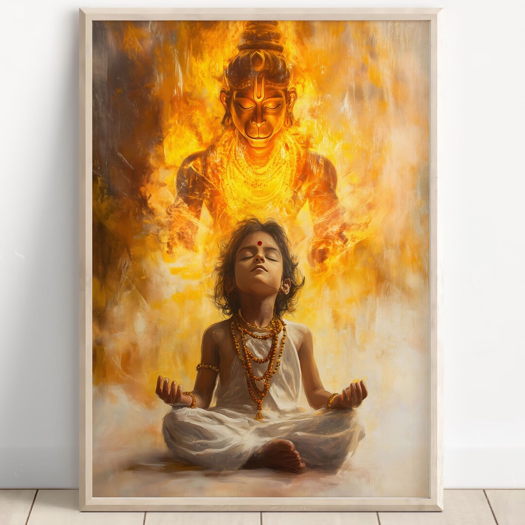 Hanuman, Child Meditating in the Protection of Hanuman, Hanuman Art ...