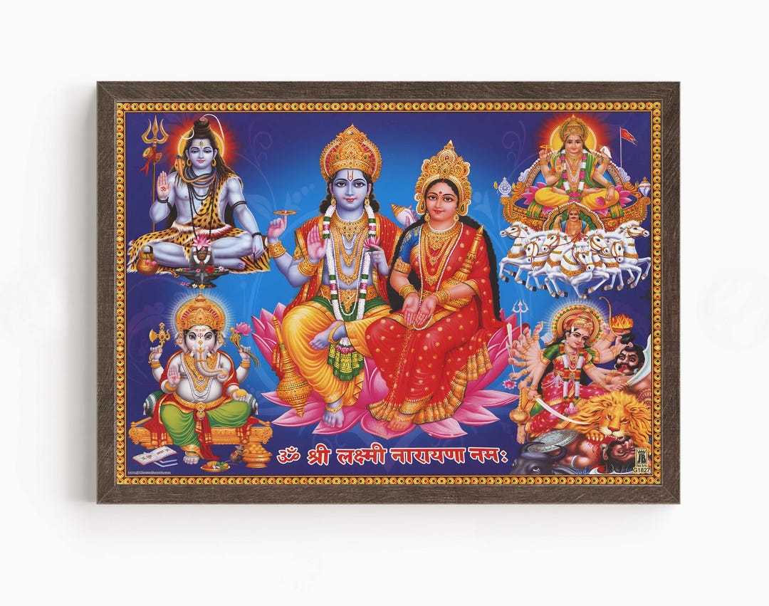 Vishnu and Lakshmi, Shiva, Durga, Ganesh, Surya, Hindu God Wall Art ...
