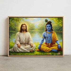 Lord Krishna Meditating With Jesus Christ, Jesus Along With Krishna ...