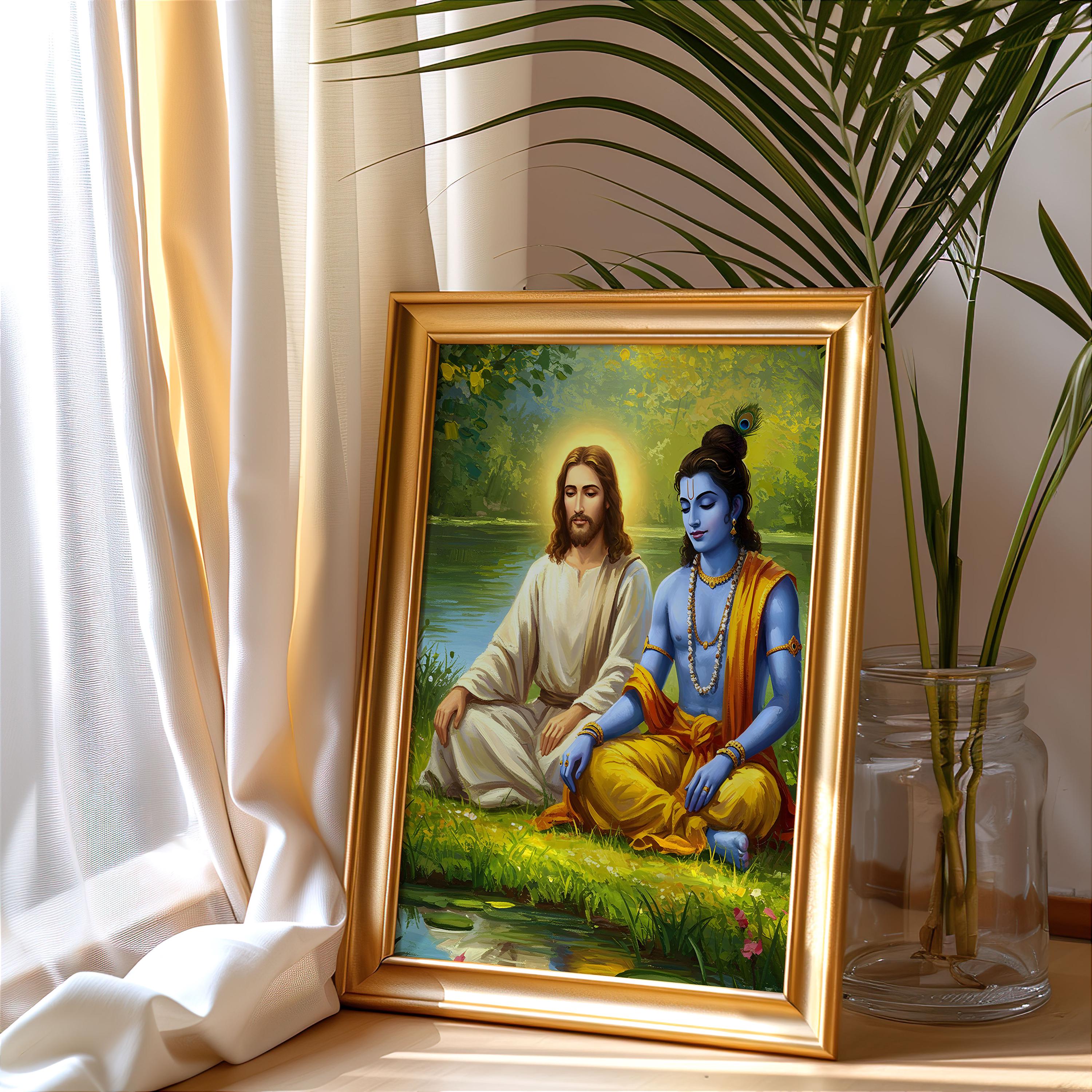 Lord Krishna Meditating With Jesus Christ, Jesus Along With Krishna ...