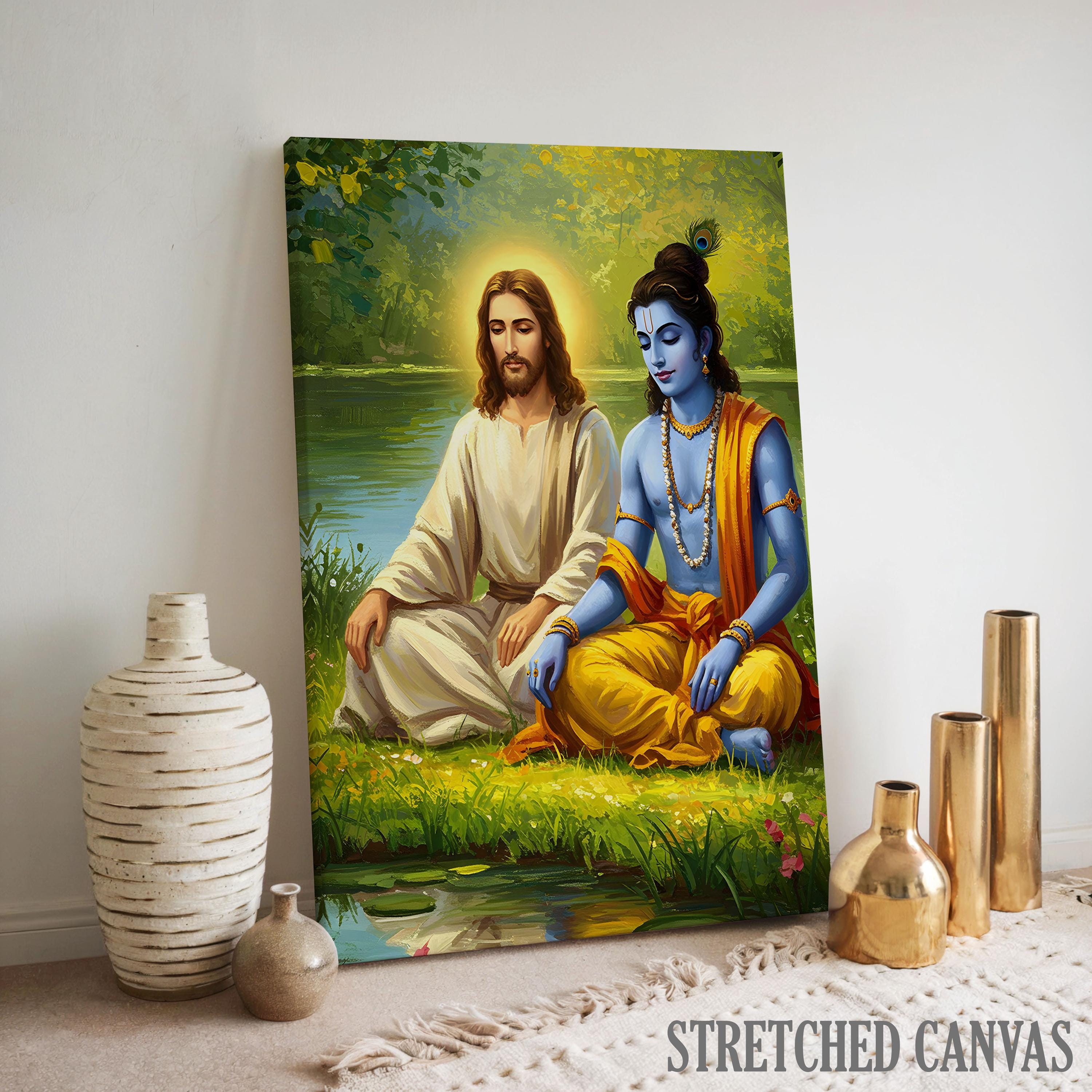 Lord Krishna Meditating With Jesus Christ, Jesus Along With Krishna ...