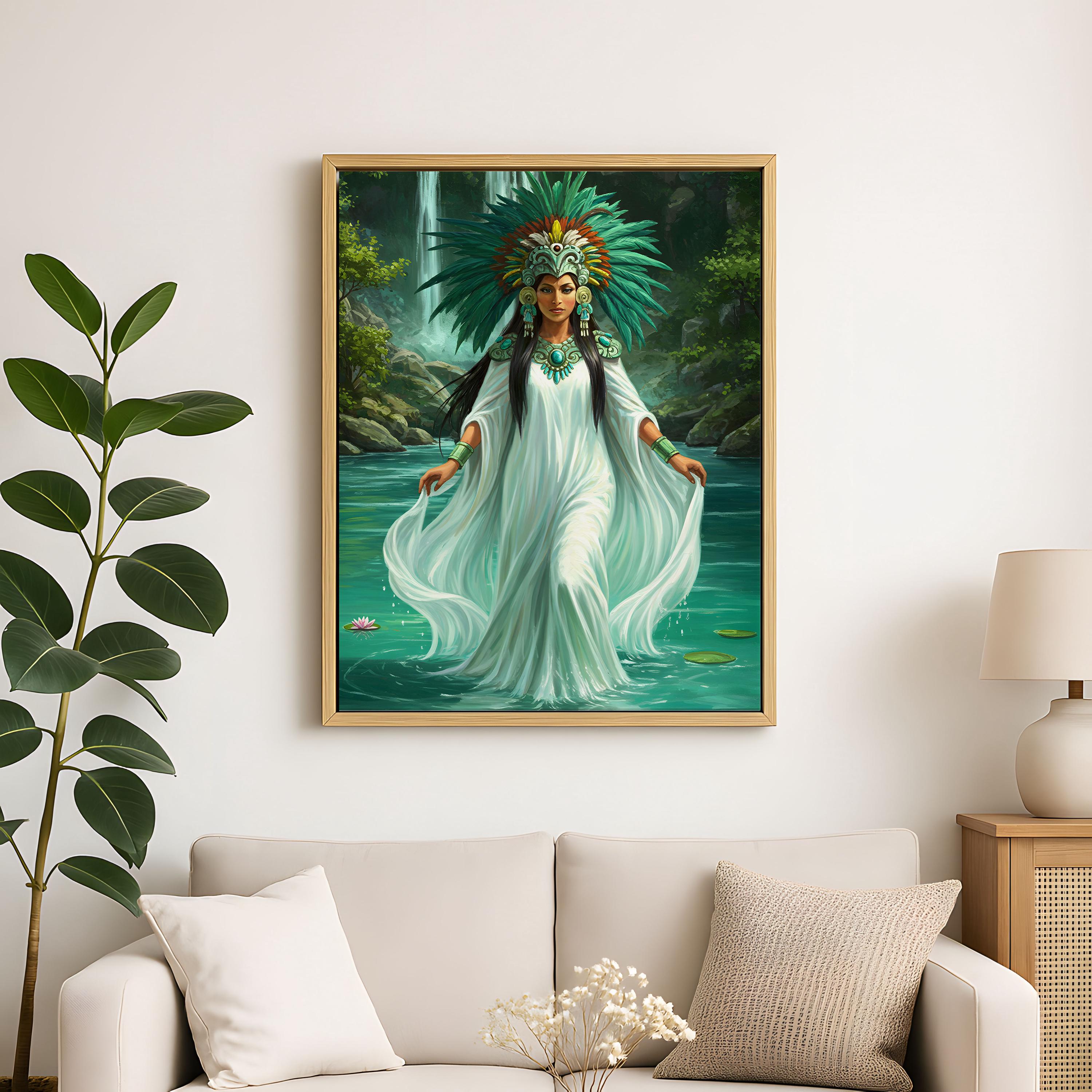 Aztec Wall Art, Chalchiuhtlicue Art, Aztec Goddess of Water Decor ...