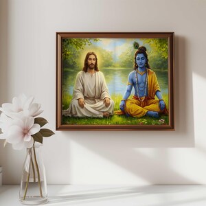 Lord Krishna Meditating With Jesus Christ, Jesus Along With Krishna ...