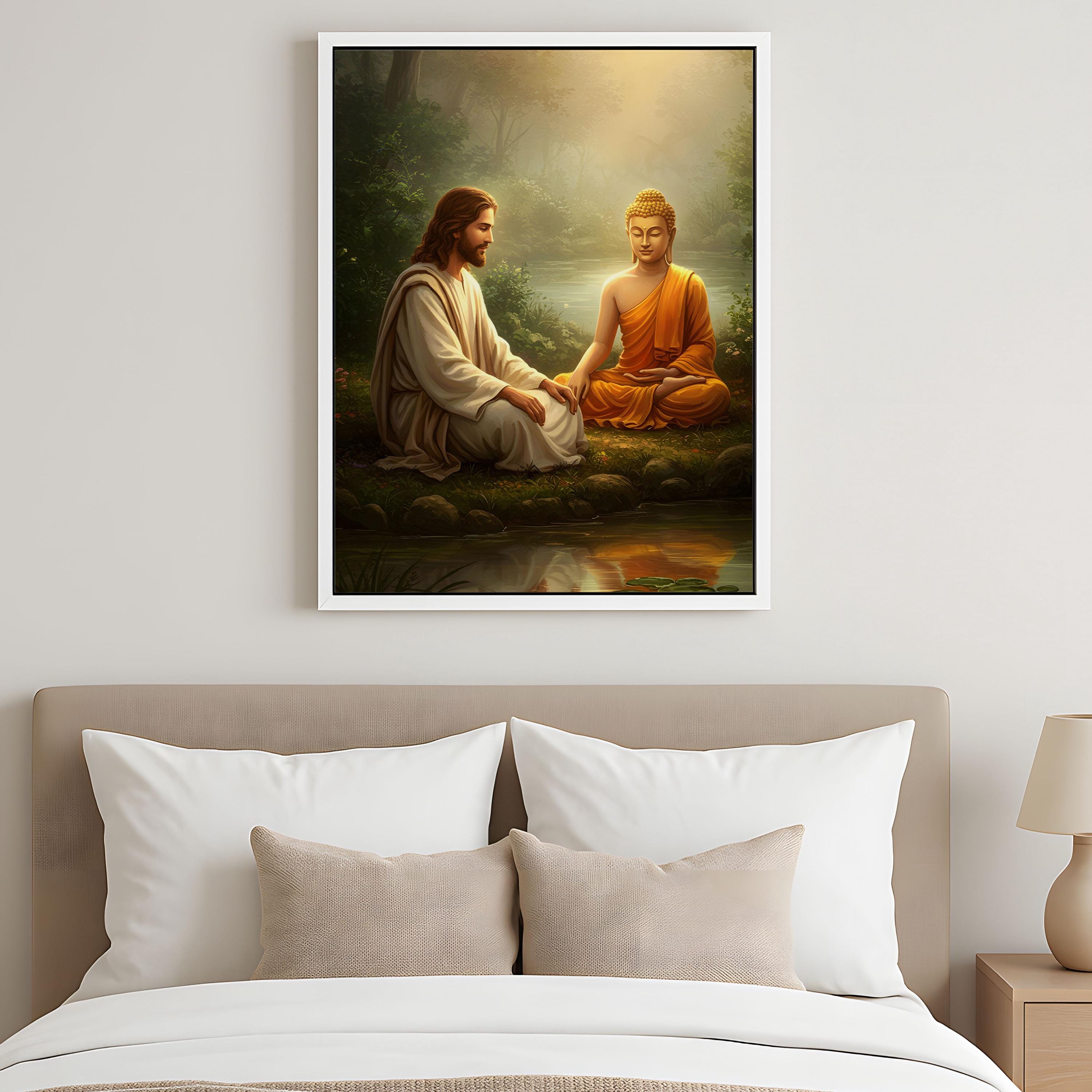 Lord Buddha Meditating With Jesus Christ, Jesus Meditating Along With ...