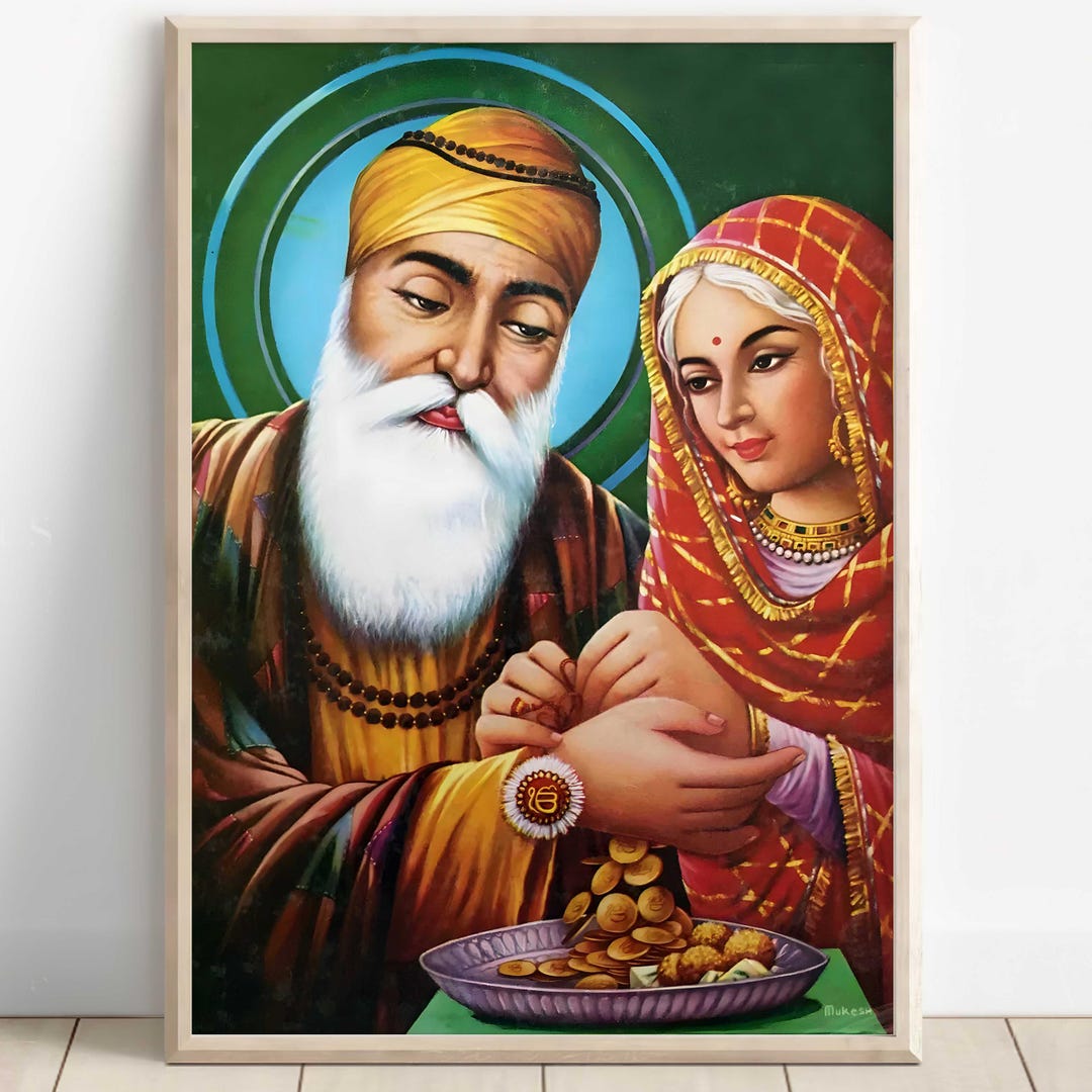 Guru Nanak Rare Vintage Print, Nanak Celebrating Raksha Bandhan, Sikh ...
