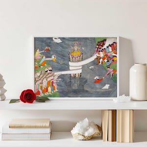 Hindu God Wall Art, SAMUDRA MANTHAN, Churning of the Ocean ,vintage Art ...