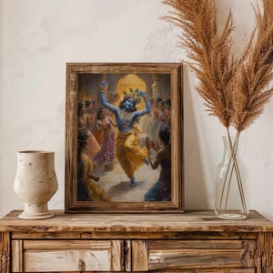 Krishna Art, Krishna Dancing With Gopis, Krishna Painting, Hindu God ...