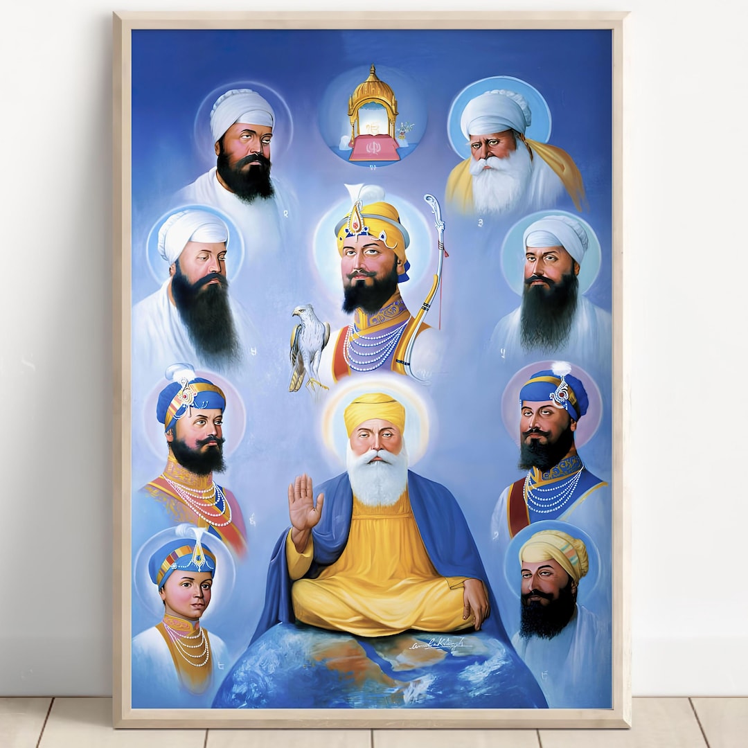 Sikh Art | Sikh Gurus | All in One Frame | Religious Art | Vintage Art ...
