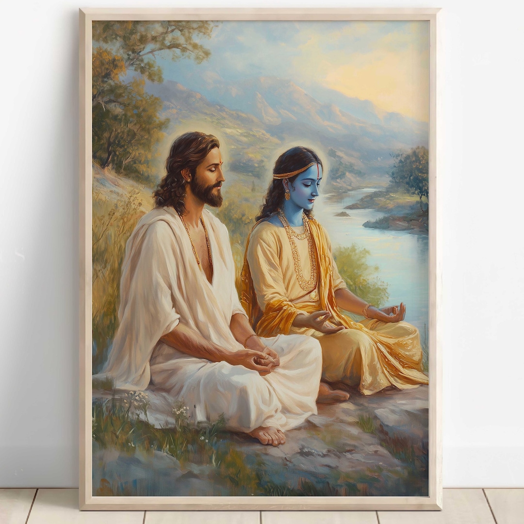 Lord Krishna Meditating With Jesus Christ, Jesus Meditating Along With ...