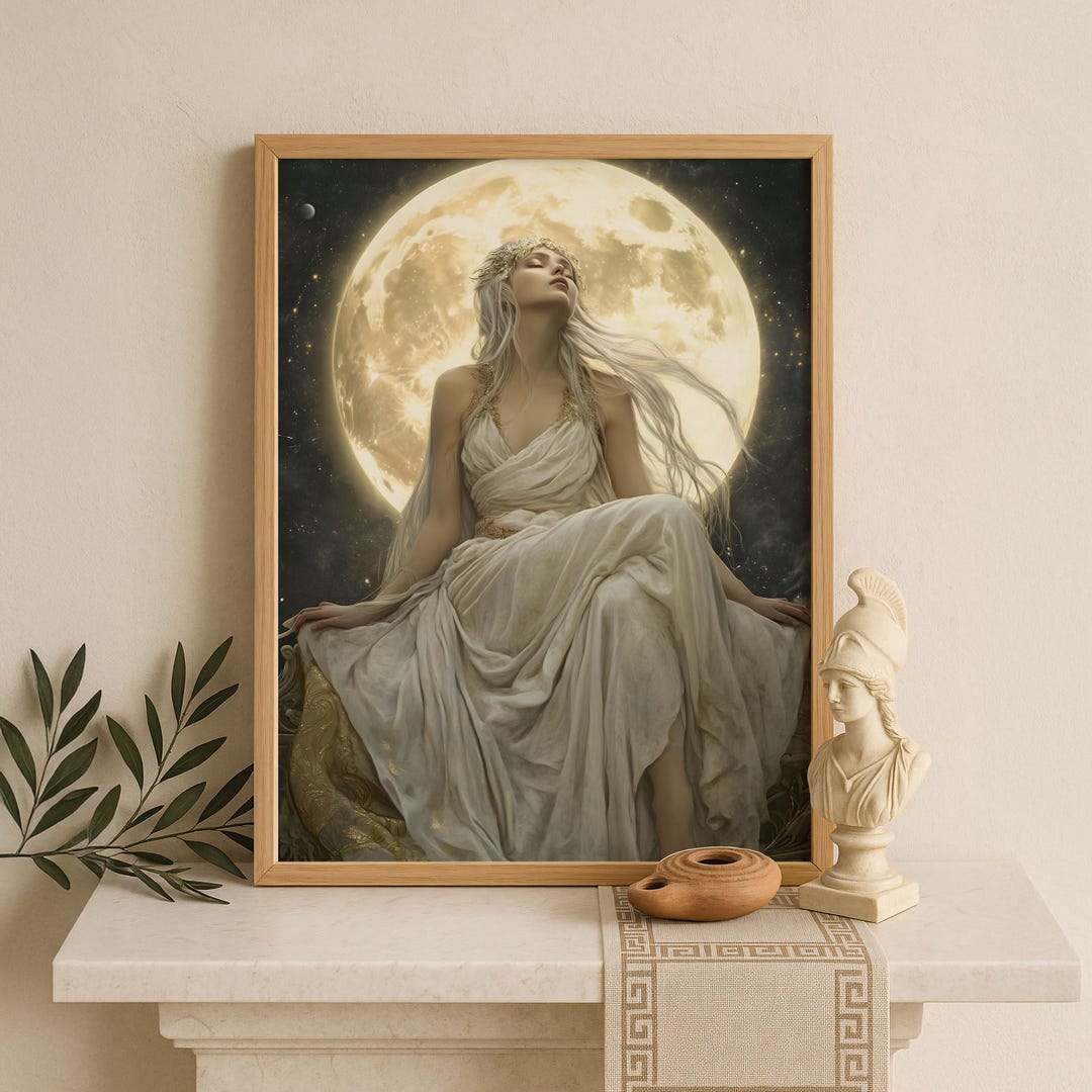 Selene Wall Art, Moon Goddess Canvas, Woman and Moon Fantasy Artwork ...