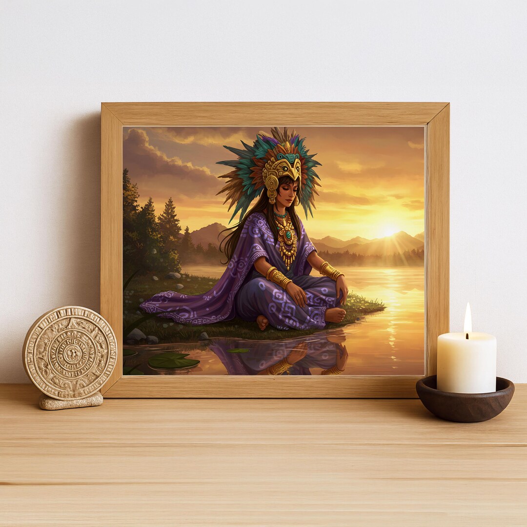 Aztec Wall Art, Chalchiuhtlicue Art, Aztec Goddess of Water Decor ...