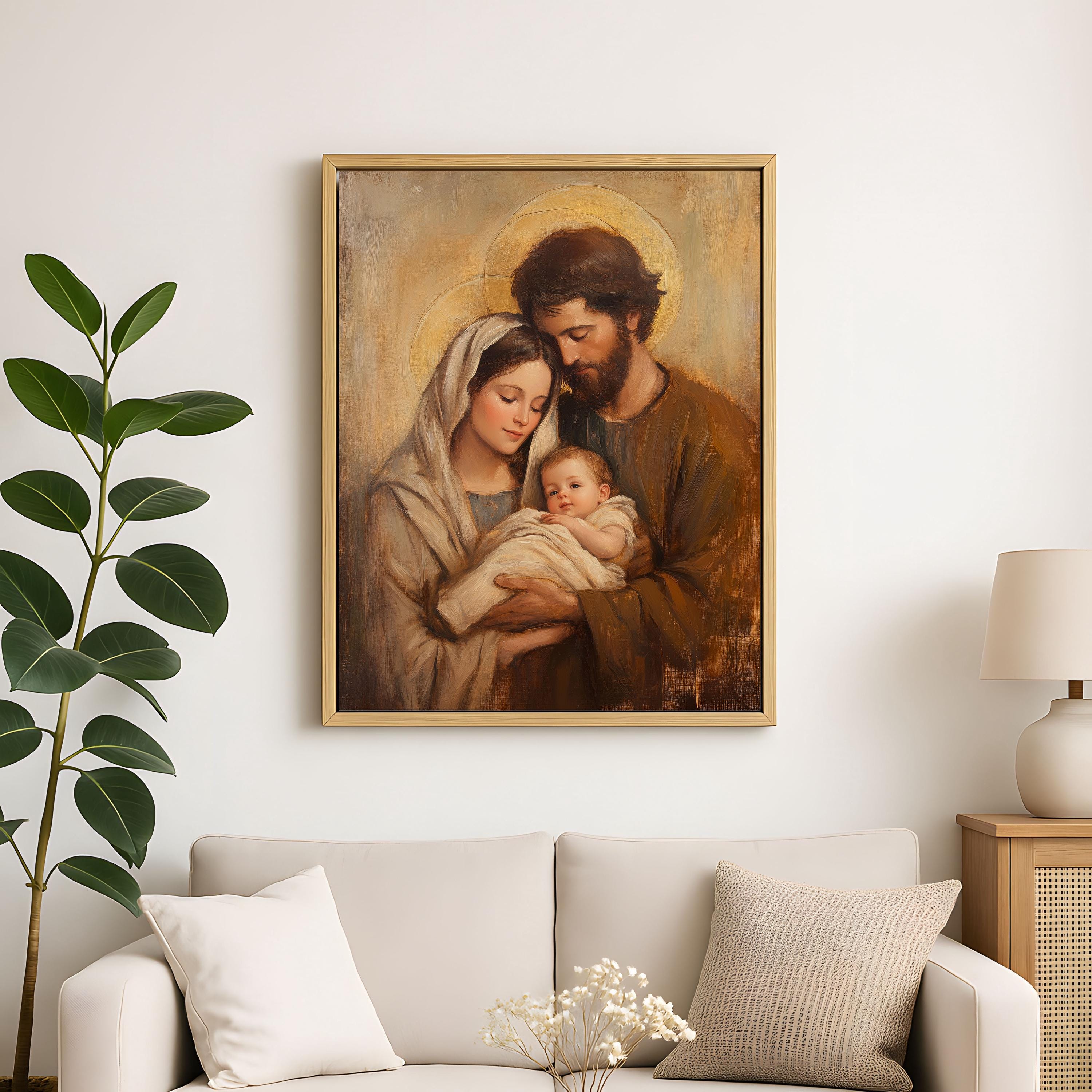 Christian Art, Holy Family, Baby Jesus With Father Joseph and Mother ...